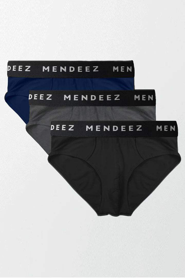 Shop Briefs - Black, Charcoal Grey & Navy Blue Pack Of 3 Online | Mendeez